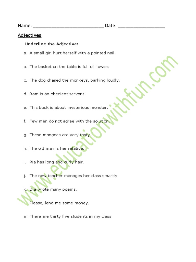 Adjective Worksheet 1 PDF | PDF