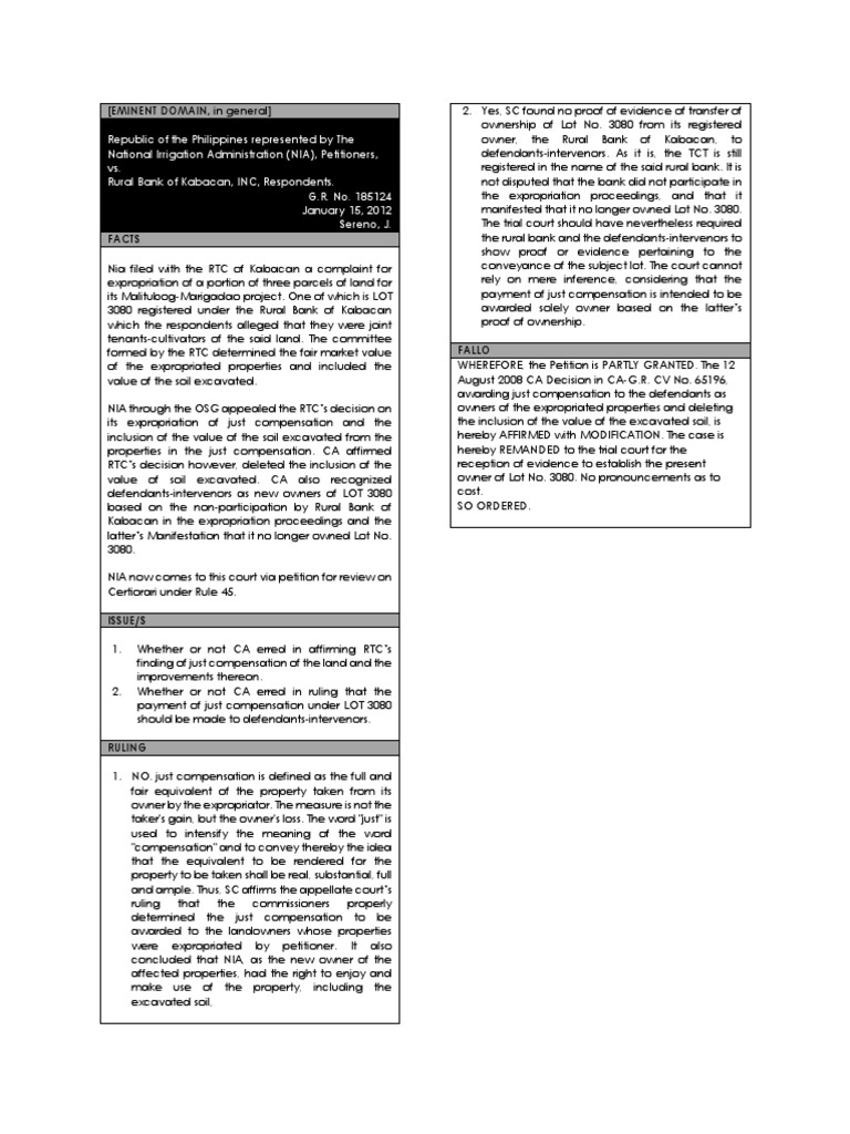 Philippine Expropriation Case Ruling | PDF | Just Compensation ...
