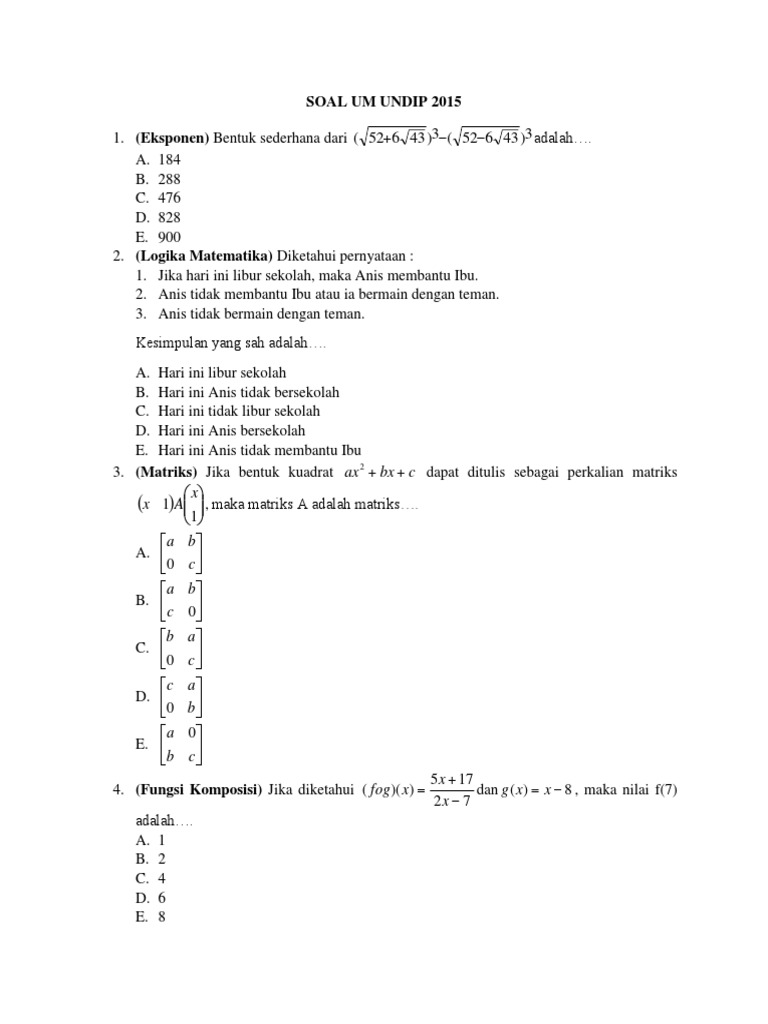 Soal Um Undip 2015 | PDF