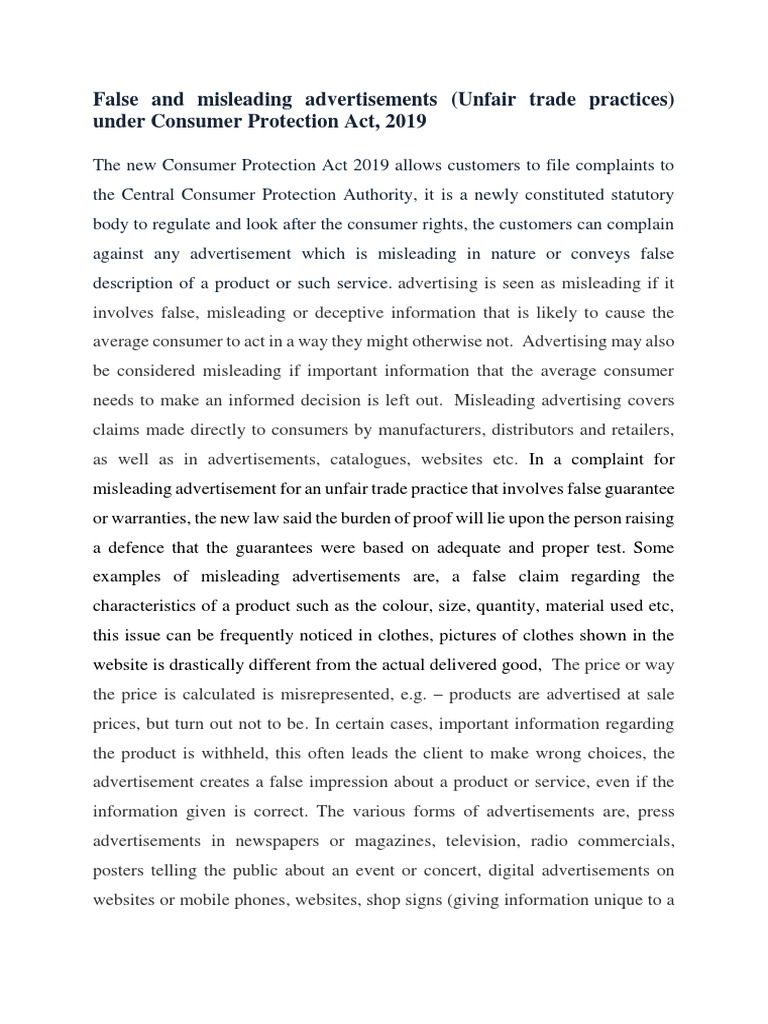 False and Misleading Advertisements | PDF | Consumer Protection ...
