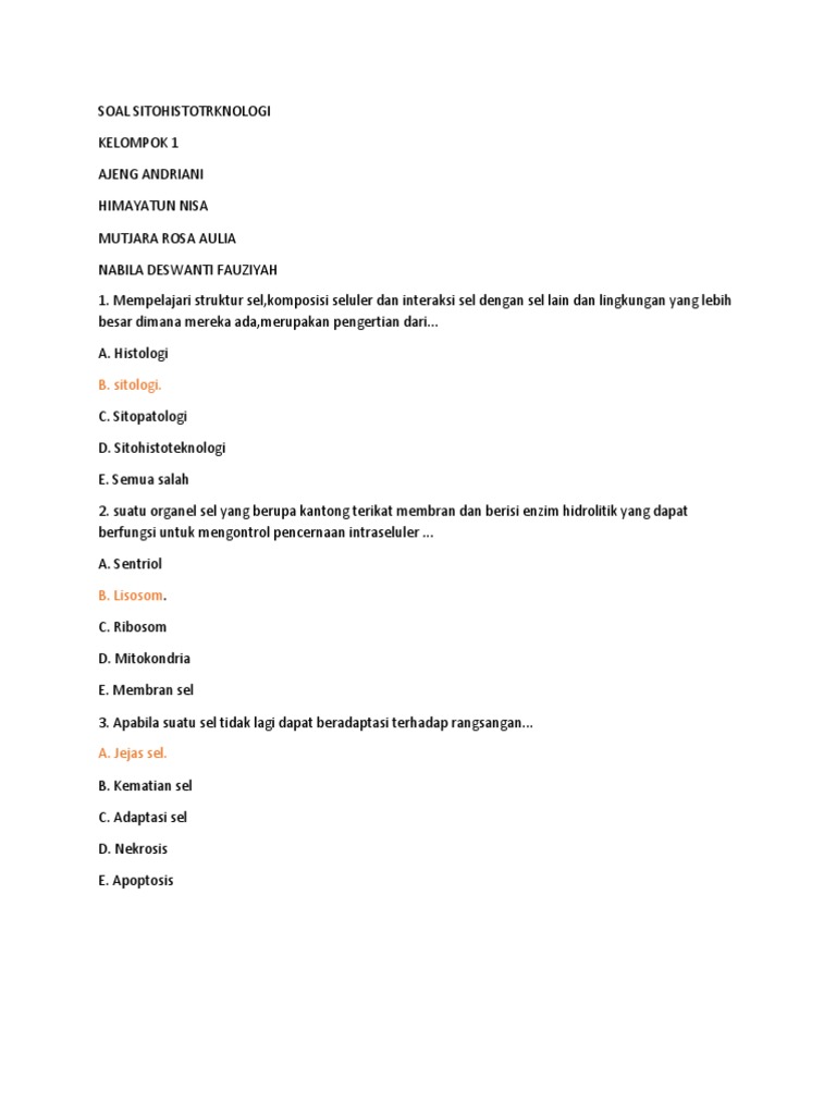 Kumpulan Soal Sitohistoteknologi T 2B PDF | PDF
