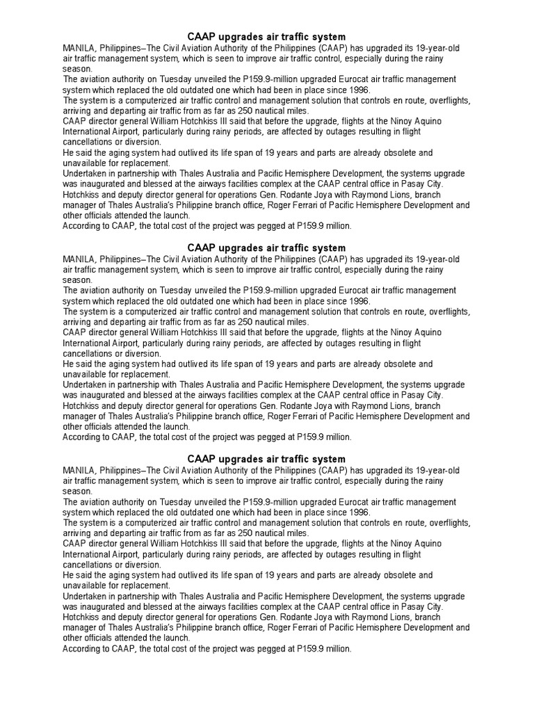 CAAP Upgrades Air Traffic System | PDF | Air Traffic Control ...