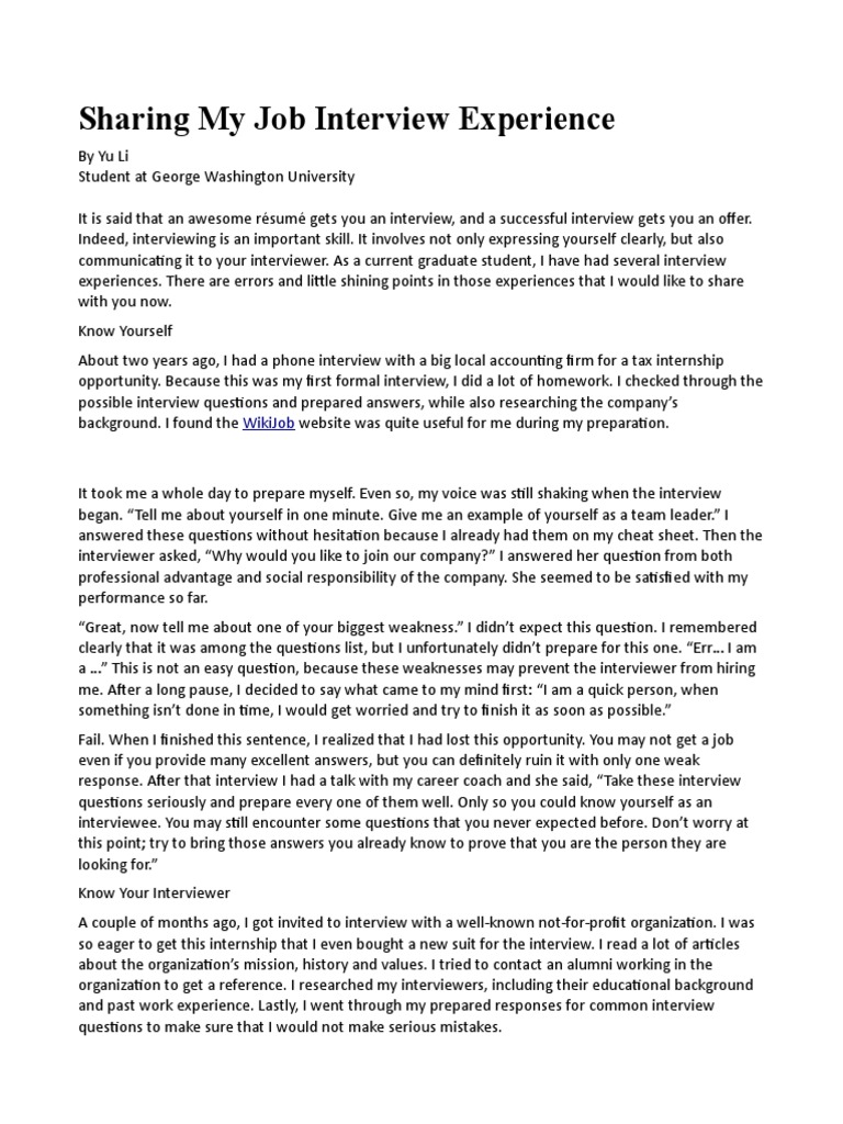 Sharing My Job Interview Experience | PDF | Interview | Job Interview