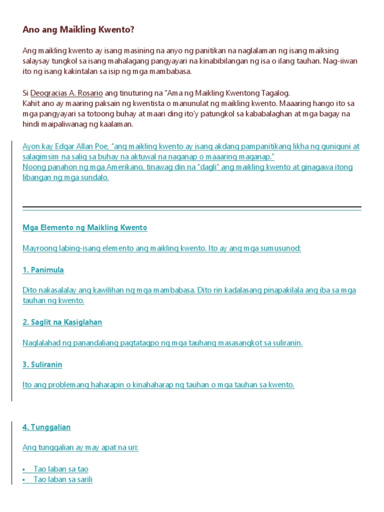 Ano Ang Maikling Kwento | PDF