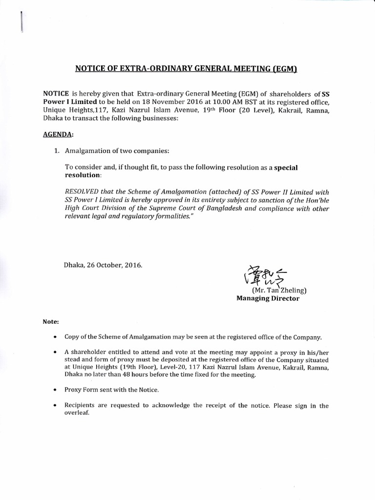 Sample EGM Notice | PDF | Corporate Law | Corporations