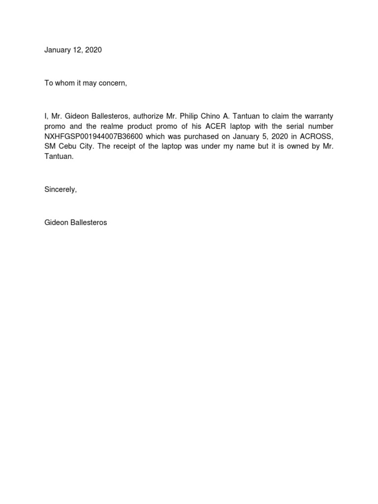 ACER Authorization Letter | PDF