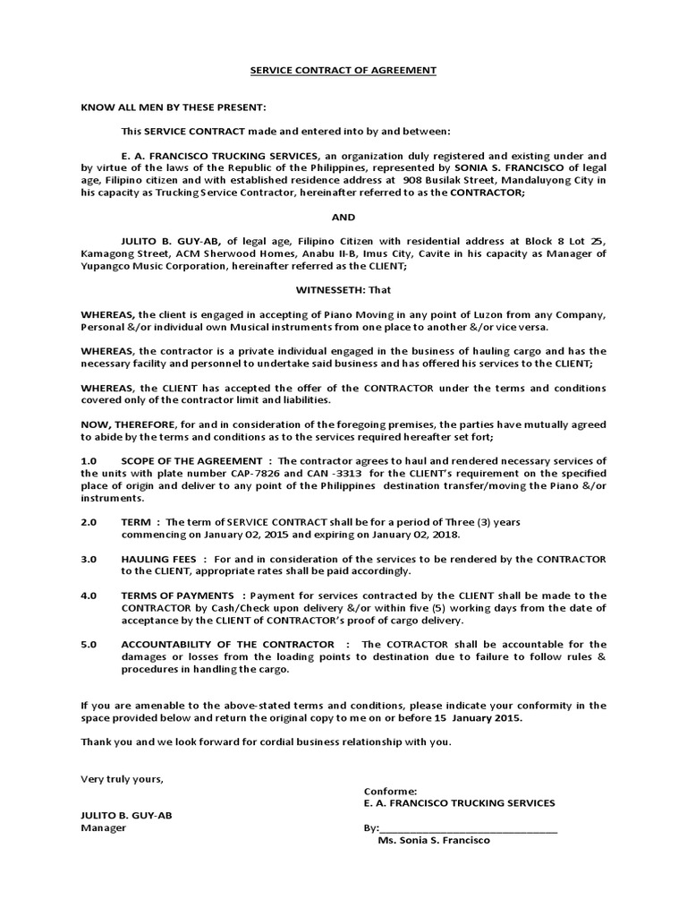 Hauling Agreement | PDF | Civil Law (Legal System) | Business Law