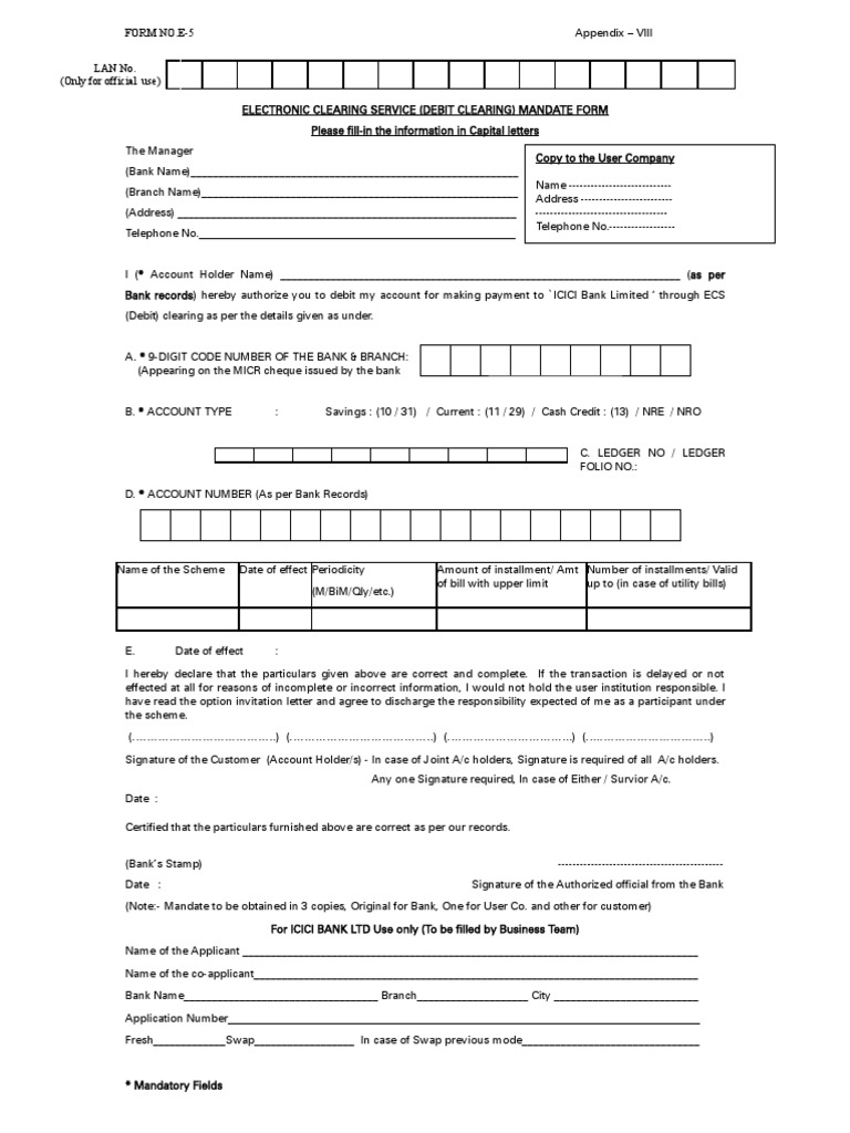 Ecs Debit Mandate Form PDF | PDF | Debit Card | Banks
