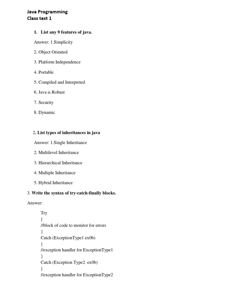 Java Programming Class Test 1 Pdf Constructor Object Oriented Programming Programming 