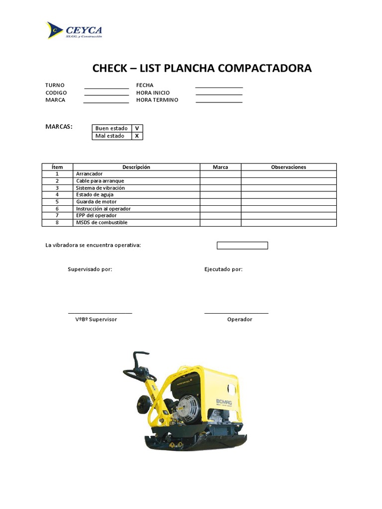 Check List Plancha Compactadora | PDF
