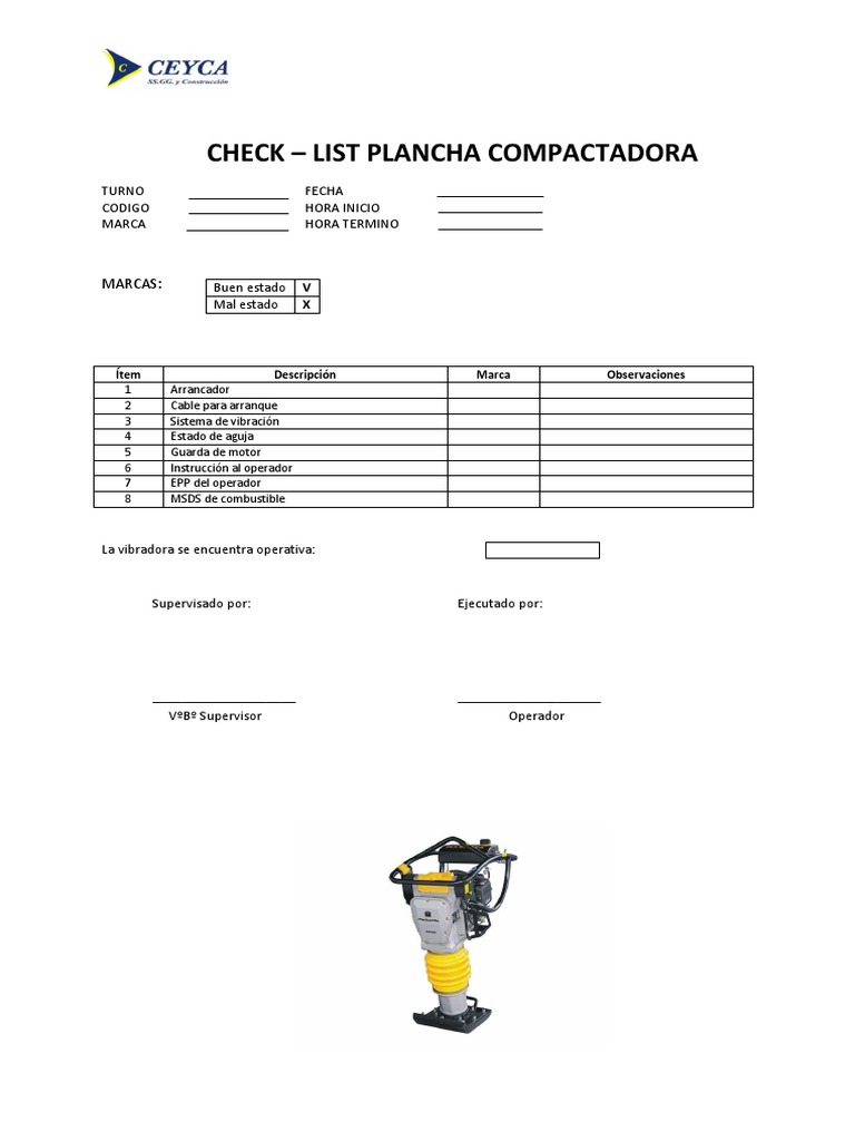 Check - List Plancha Compactadora | PDF