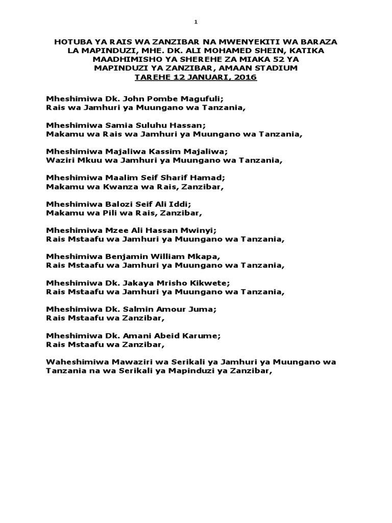 Hotuba Ya Rais Wa Zanzibar | PDF