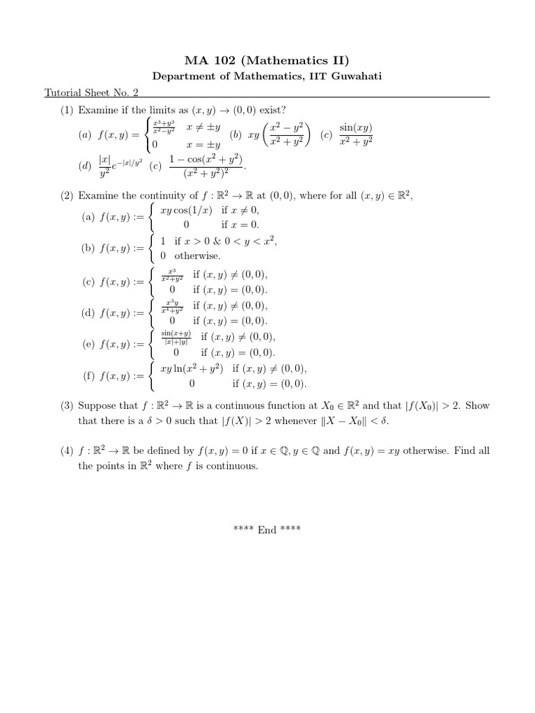 MA102 Tutorial 2 PDF | PDF | Mathematical Analysis | Calculus