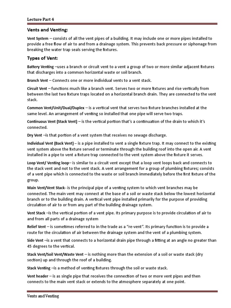Lecture Part 4 Vents and Venting | PDF | Plumbing | Chimney