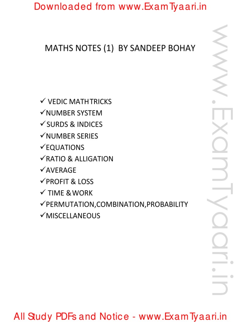 Vedic Math Notes Hand Written (WWW - ExamTyaari.in) PDF | PDF ...