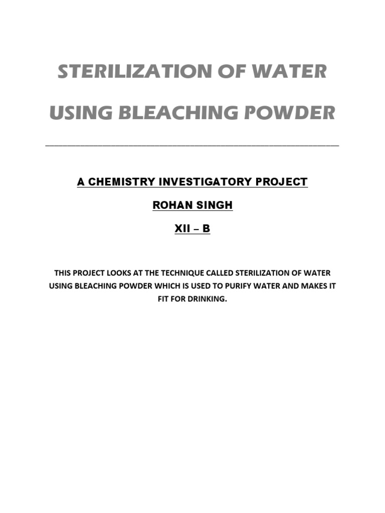 Sterilization of Water Using Bleaching Powder | PDF | Water Purification | Bleach