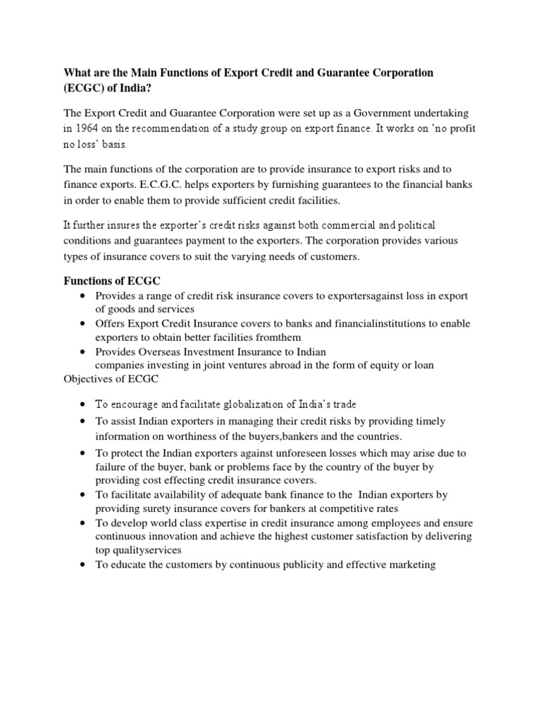 What Are The Main Functions of Export Credit and Guarantee Corporation ...