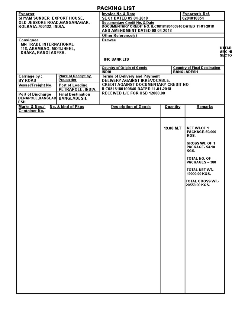 Packing List, Se-01 | PDF | Service Industries | Supply Chain Management