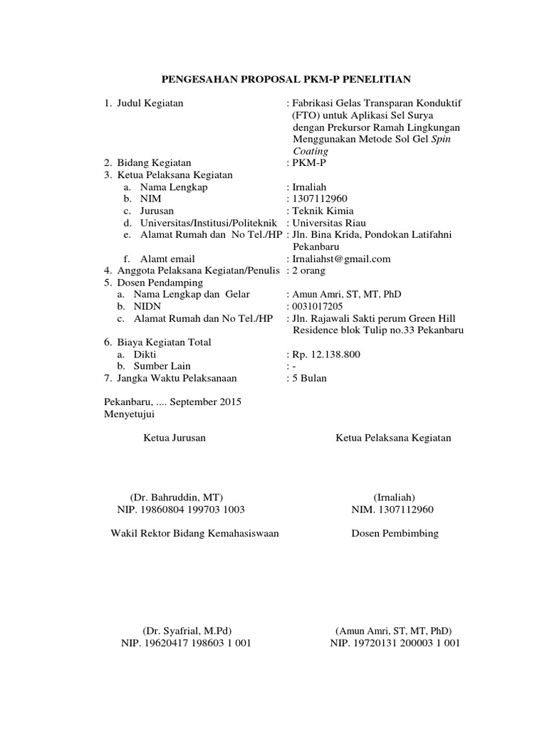 Lembar Pengesahan Proposal PKM | PDF