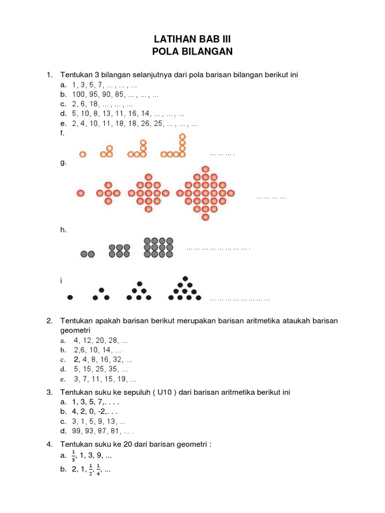 Latihan Materi Matematika Pola Bilangan | PDF