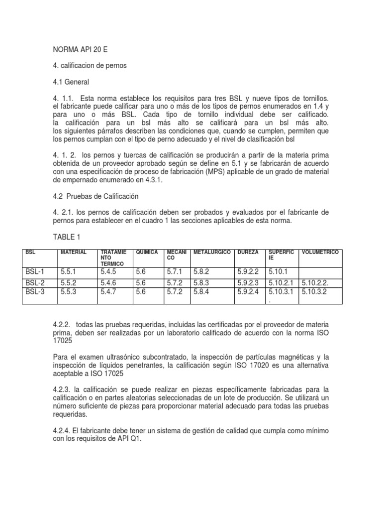 Calificación de Pernos según API 20E | PDF | Tratamiento a base de ...