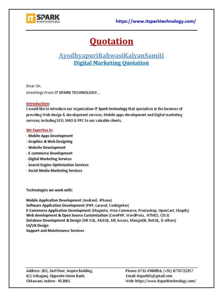 Quotation For Digital Marketing Services-14-Jan-20 PDF | Download Free ...
