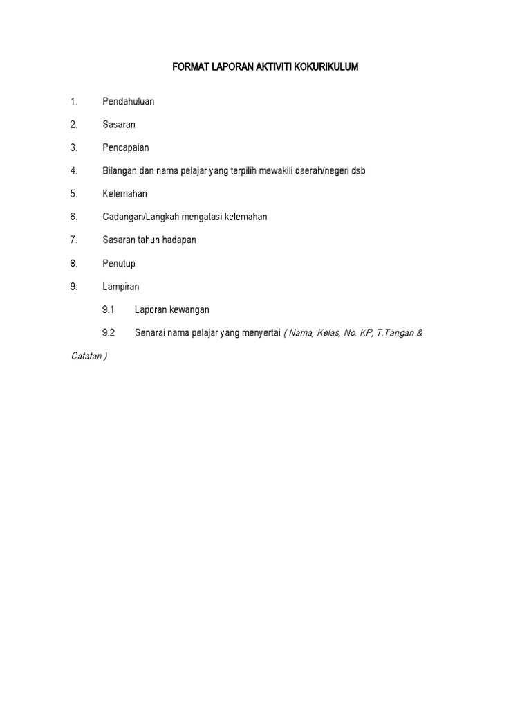 Format Laporan Aktiviti Kokurikulum | PDF