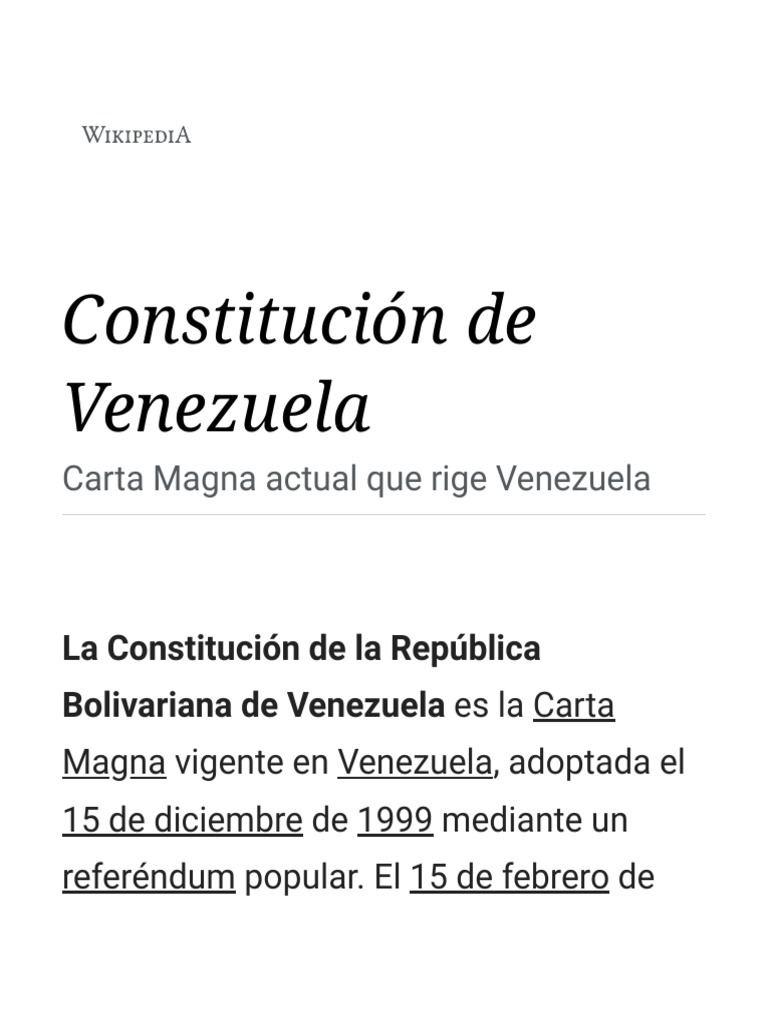 Constitución de Bolivariana - Wikipedia, La Enciclopedia Libre | PDF ...
