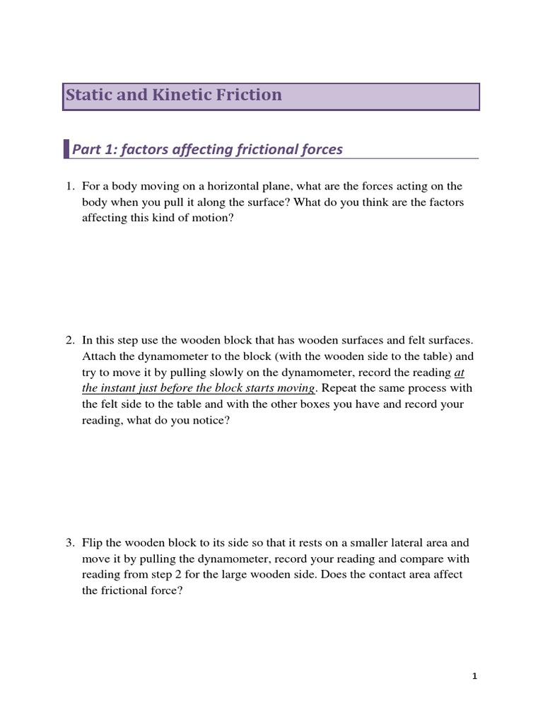 Friction Student Work Sheet | Download Free PDF | Friction | Force