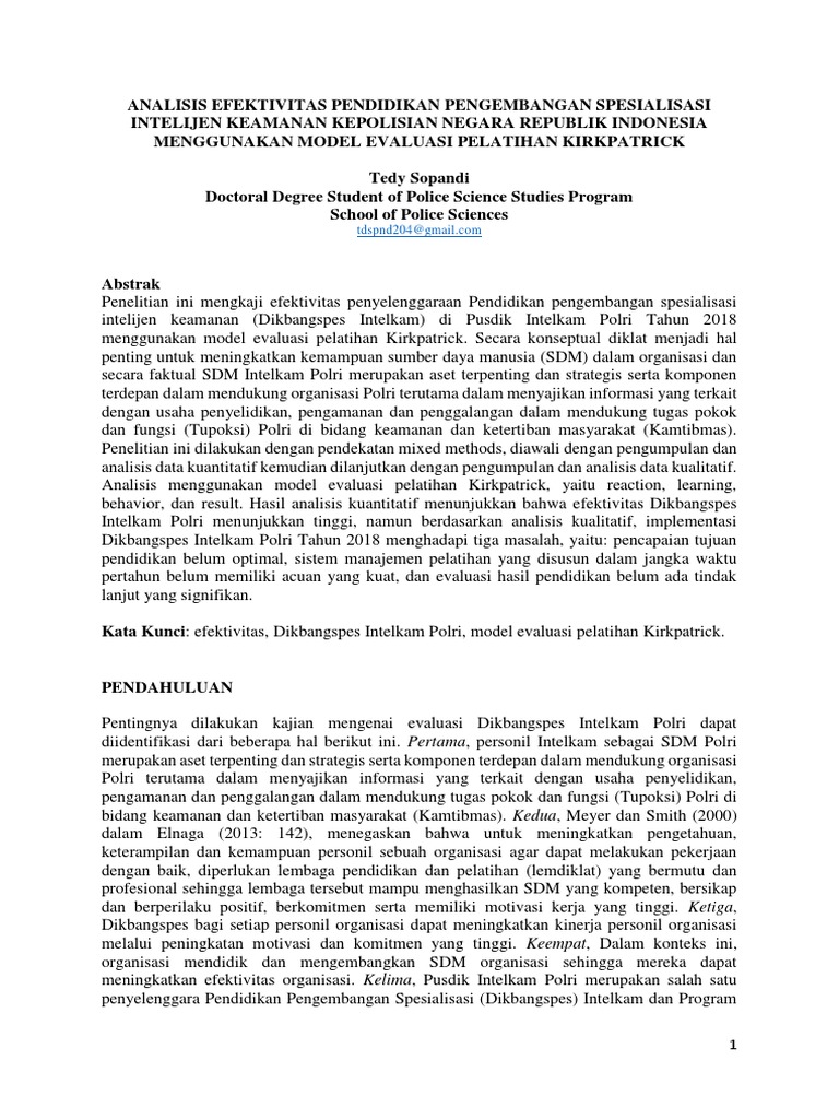 Integrasi Model Evaluasi Kirkpatrick Dengan Model Countenance Stake ...