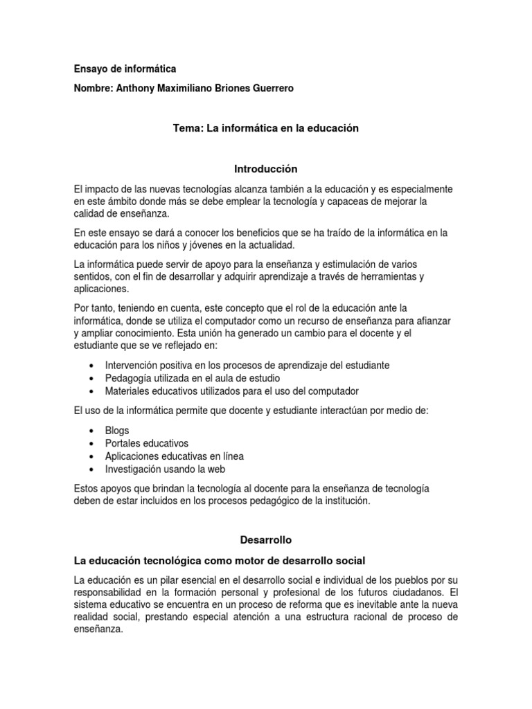 Ensayo de informática | Aprendizaje | Conocimiento