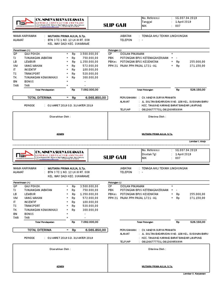 Contoh Slip Gaji | PDF