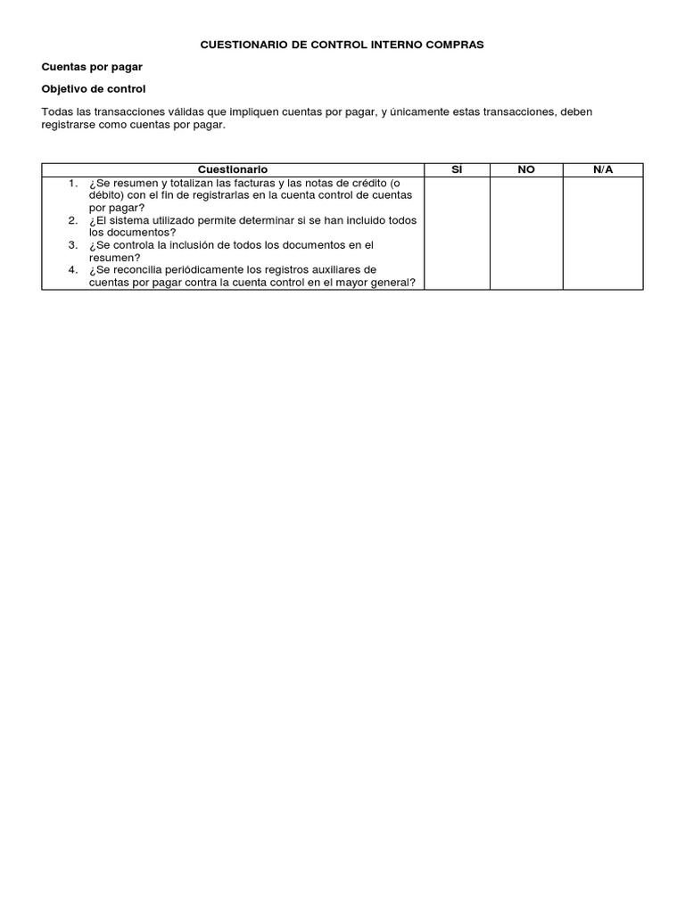 Cuestionario de Control Interno Compras - Cuentas Por Pagar Pag 223 | PDF