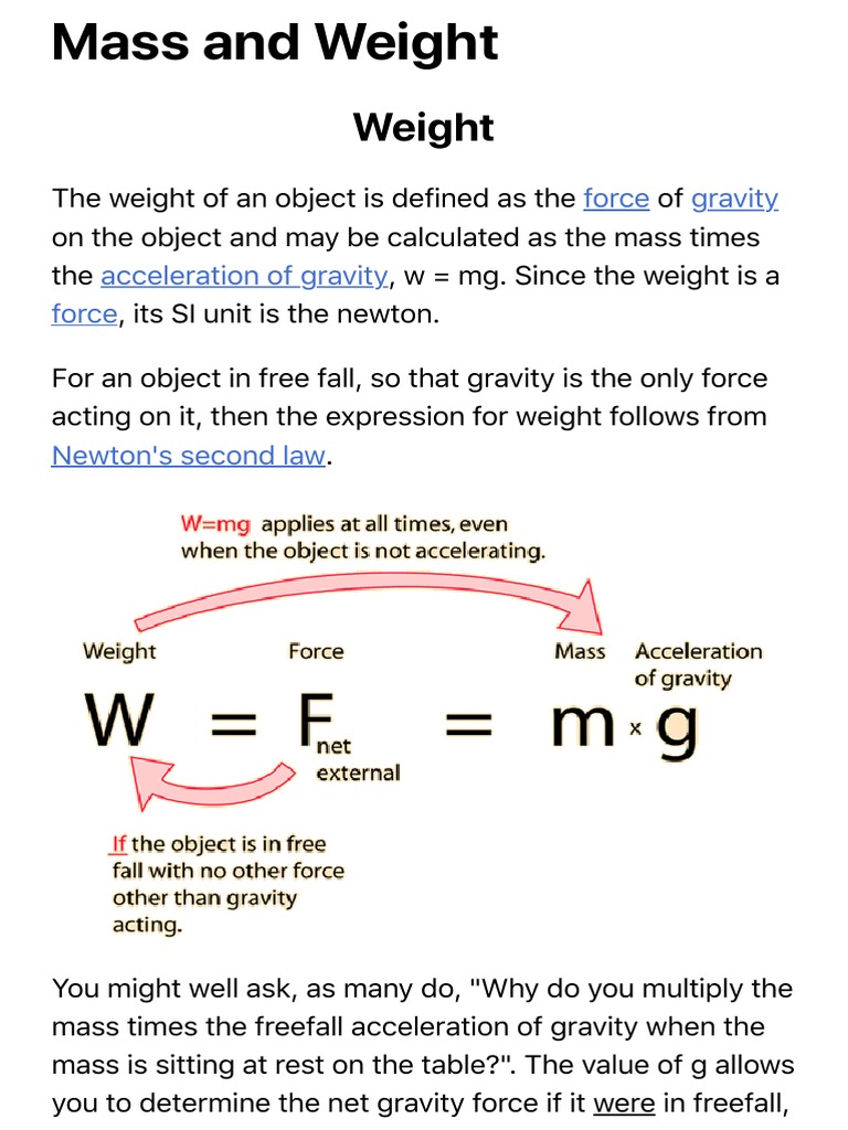 Understanding the Relationship Between Mass, Weight, and Gravity | PDF