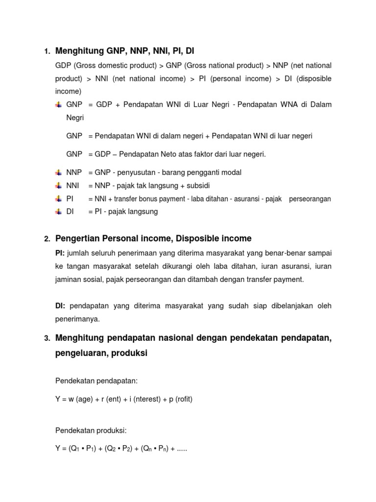 Rumus Pendapatan Nasional dan Personal Income | PDF | Pengelolaan ...