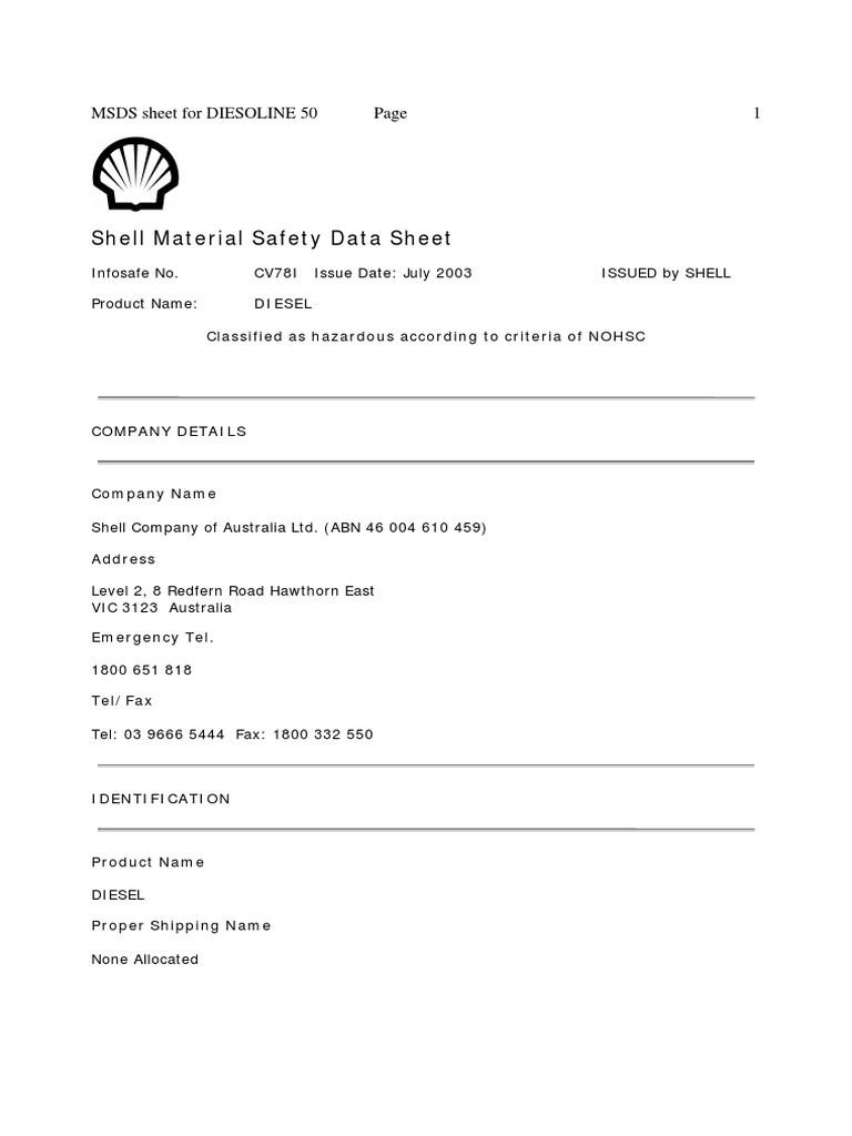 MSDS Sheet for DIESOLINE 50: A Comprehensive Guide to the Properties ...