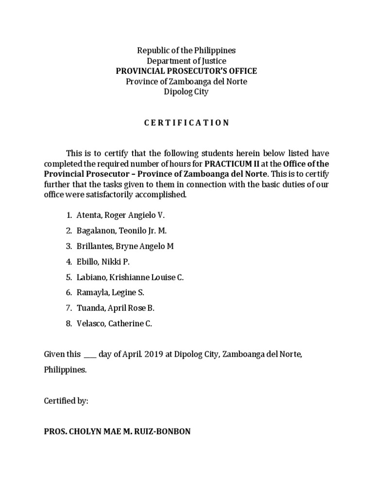 Practicum II Certification