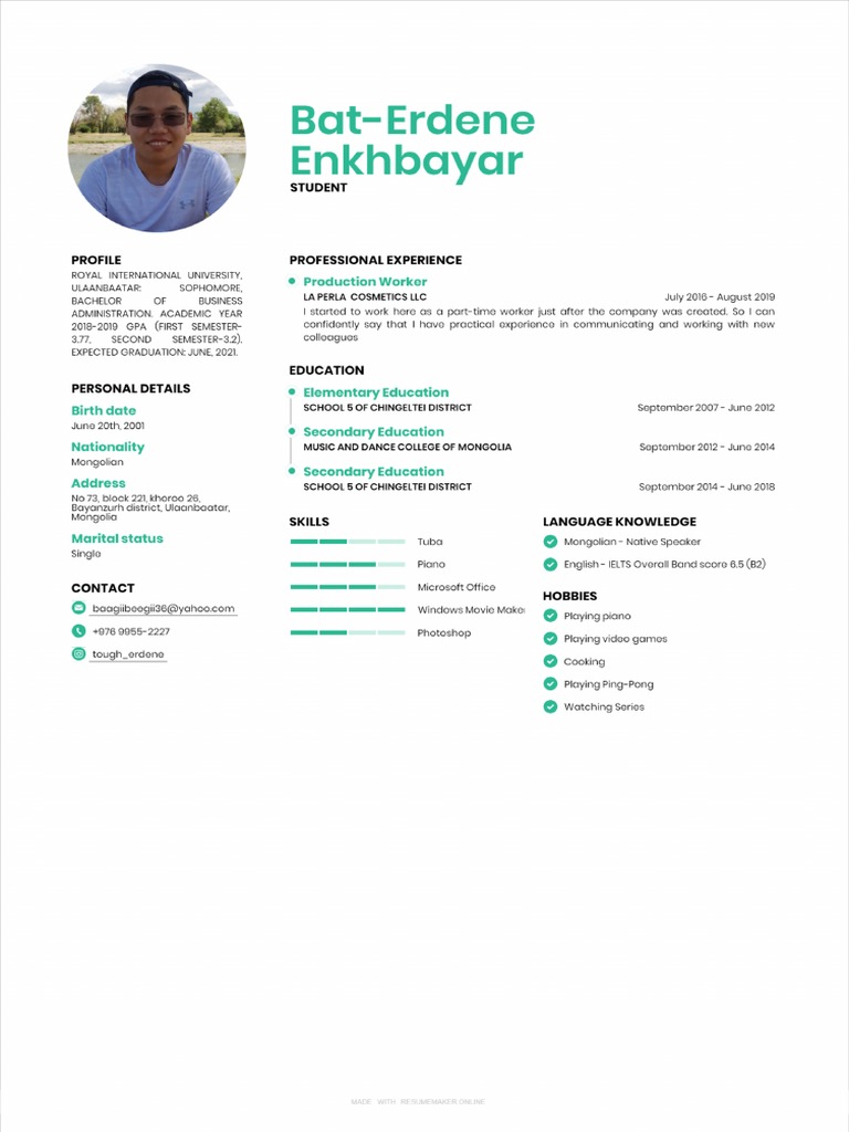 Bat-Erdene Enkhbayar CV | PDF