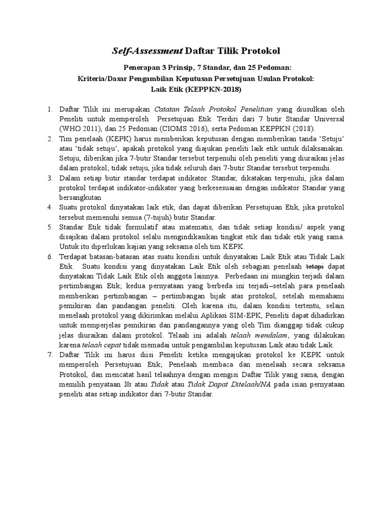 Self Assessment Daftar Tilik | PDF