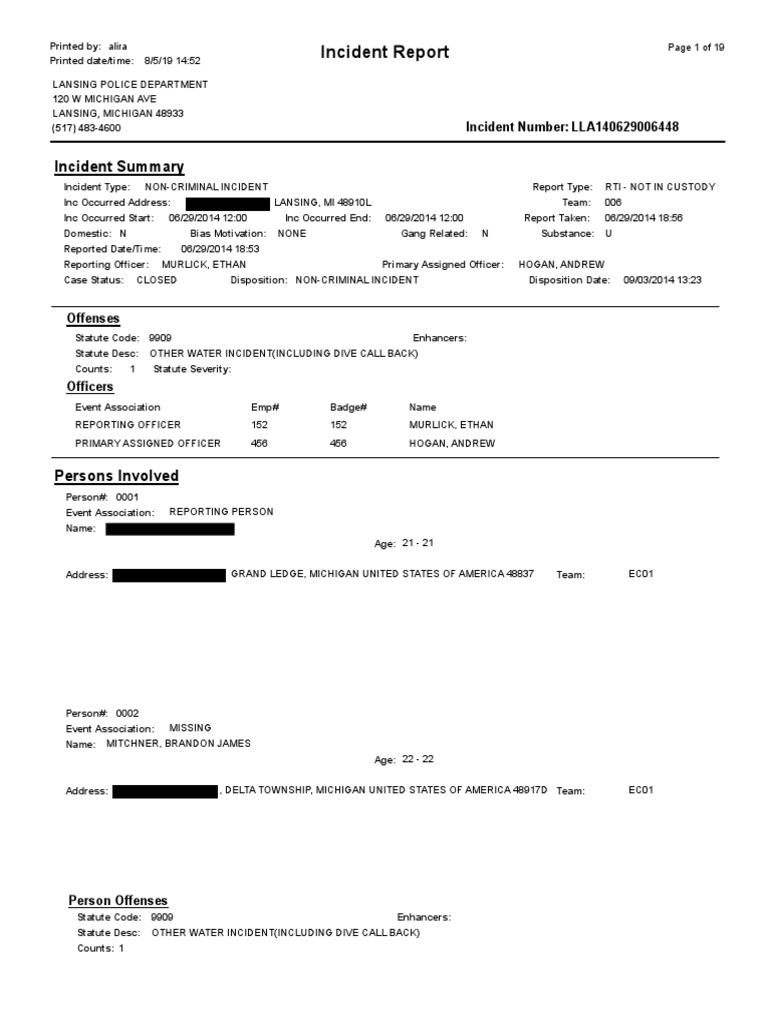 Brandon Mitchner Police Report | PDF