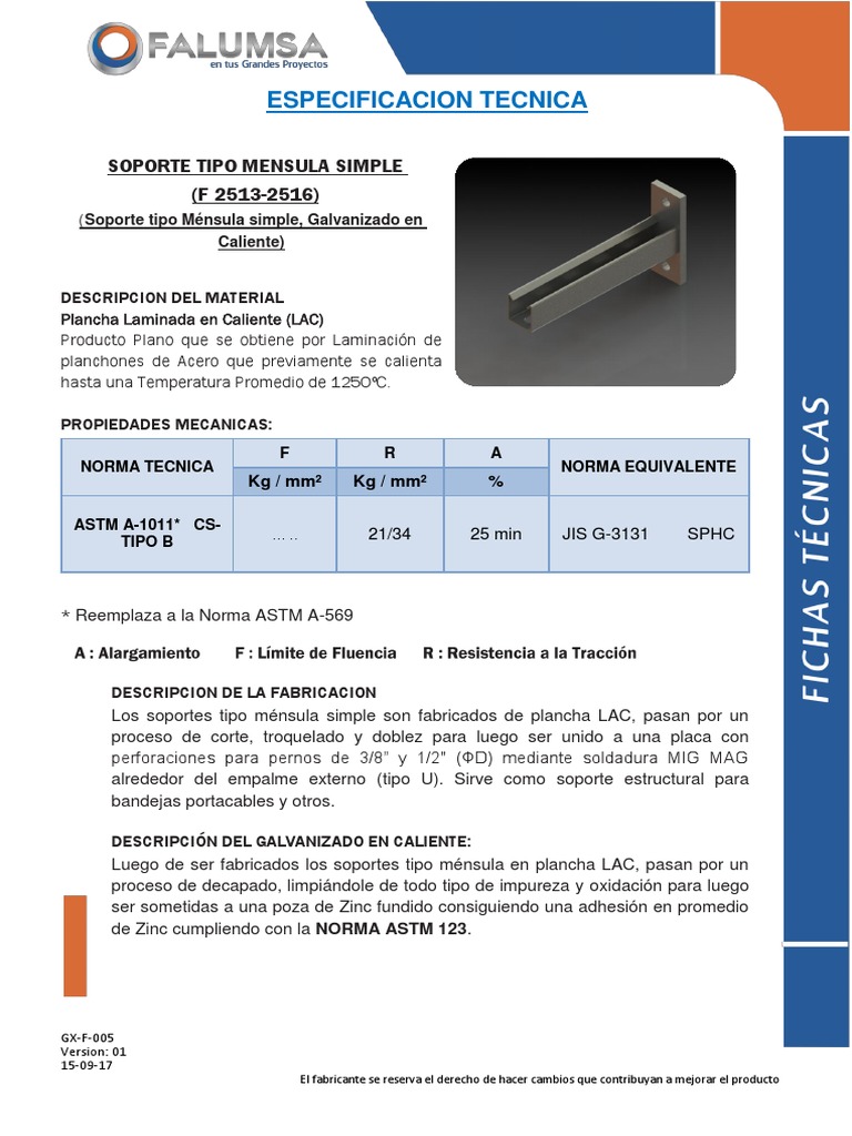 Soporte Mensula Simple F2513-2516 | PDF | Procesos industriales | Sustancias químicas