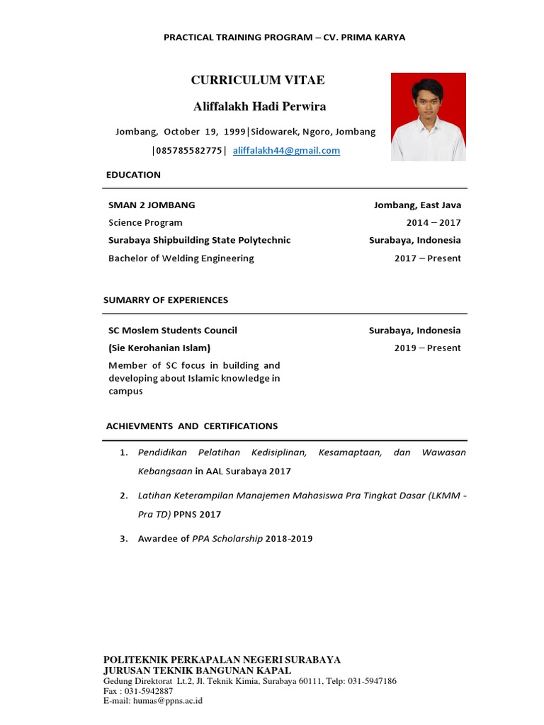 Practical Training at CV. Prima Karya | PDF