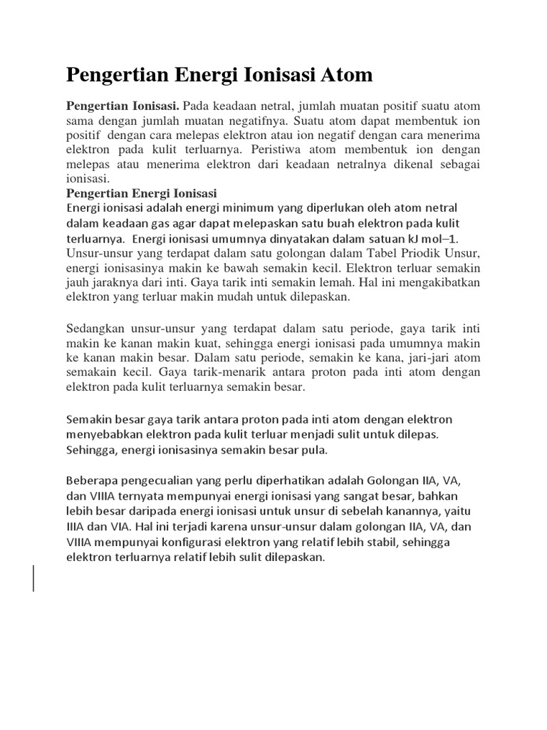 Energi Ionisasi dan Ionisasi Atom | PDF