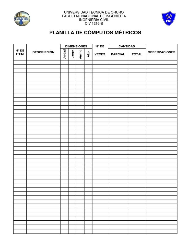 Planilla de Cómputos Métricos | PDF