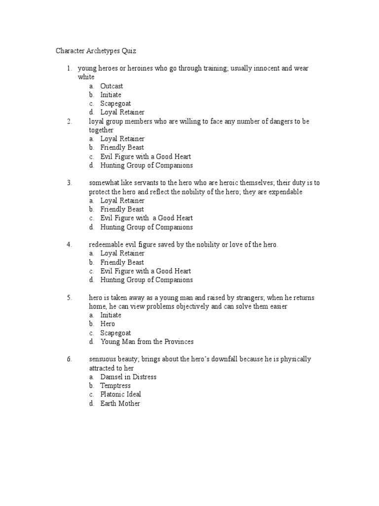 Character Archetypes Quiz Overview | PDF
