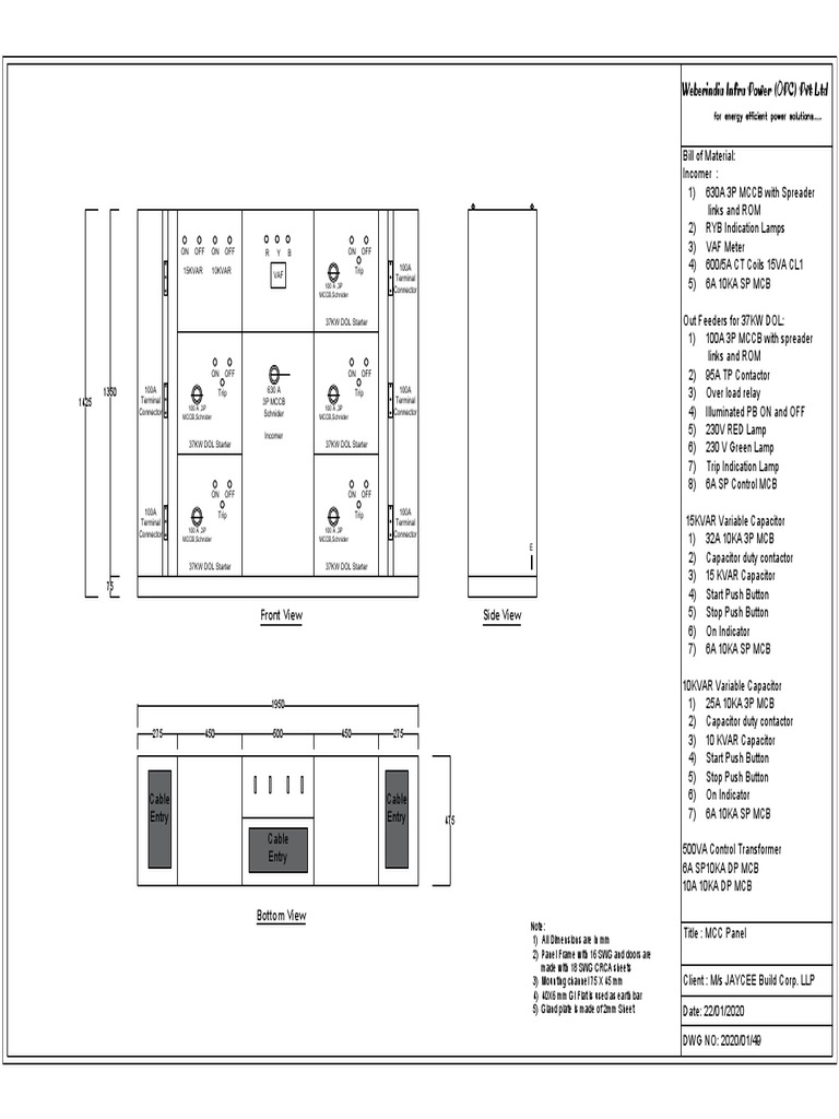 Power Distribution Panel with Incomer and Outgoing Feeders for Motor ...