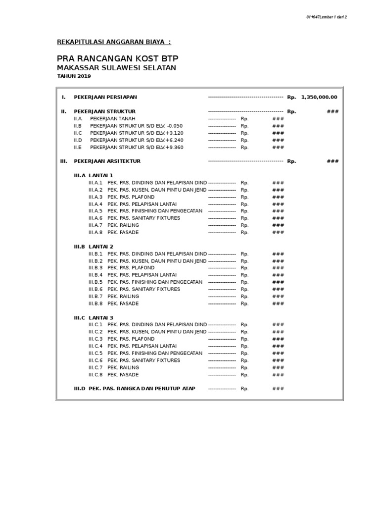 RAB Kost 3 Lantai di Makassar 2019 | PDF | Bisnis | Griya & Taman