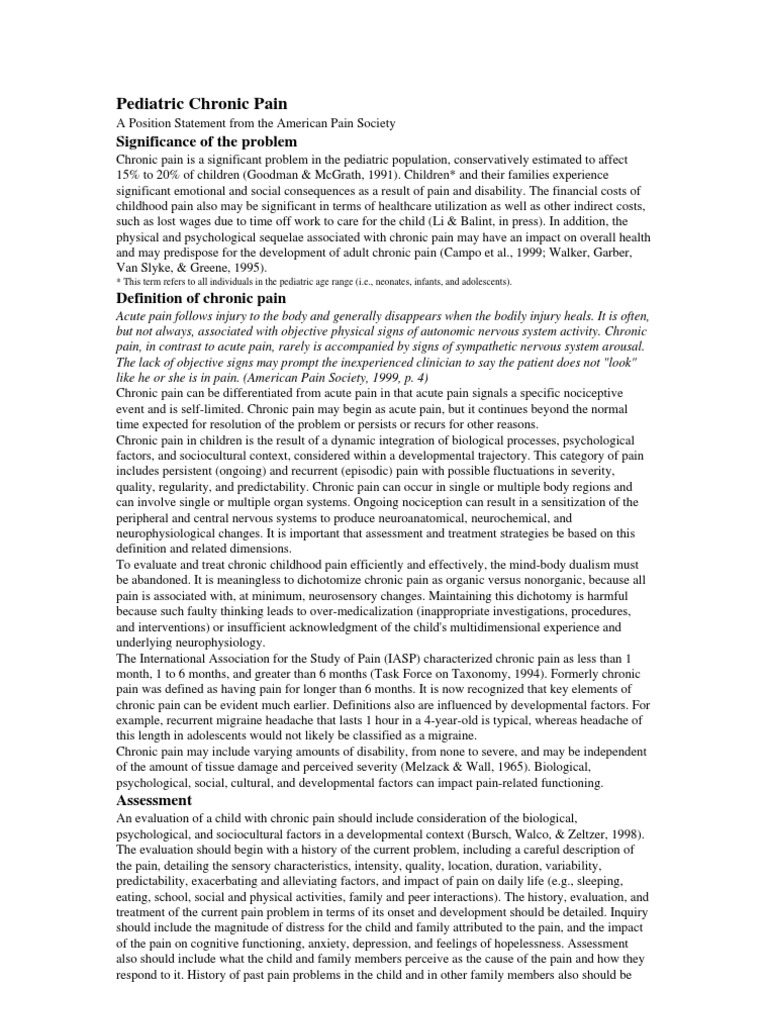 Pediatric Chronic Pain Overview | PDF | Chronic Pain | Pain