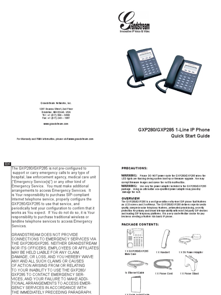 Grandstream GXP 280 and GXP 285 Quick Start Guide PDF | PDF | Session ...
