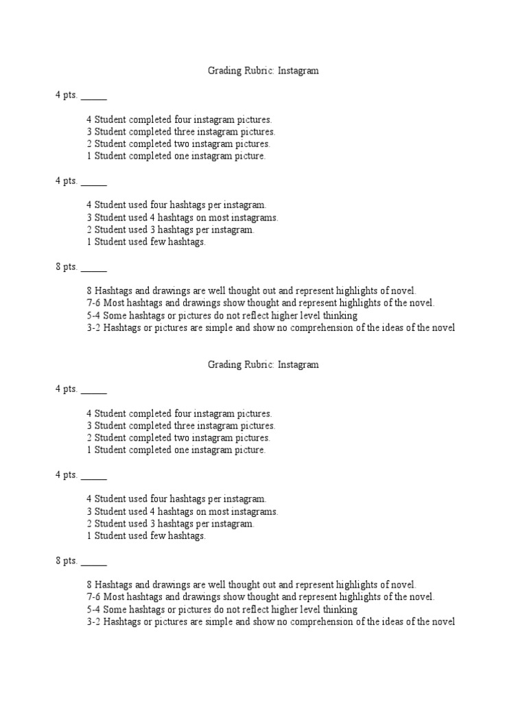 Instagram Rubric | PDF | Career & Growth | Language Arts & Discipline